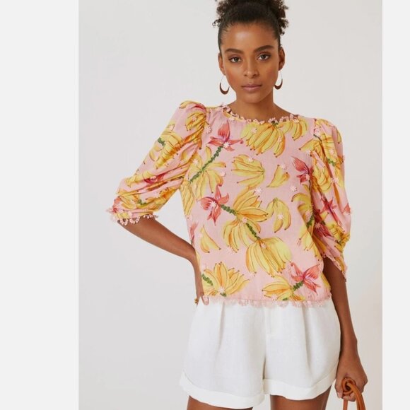 FARM Rio | Tops | Anthropologie Farm Rio Banana Taste Applique Puff ...